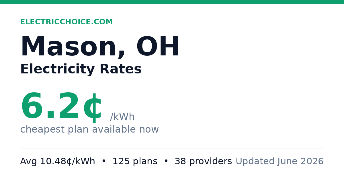 Mason Electricity Rates - Affordable Energy Plans (Jun 2026)